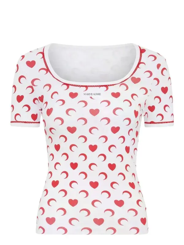 MARINE SERRE Heart Moon Squareneck T-shirt - White