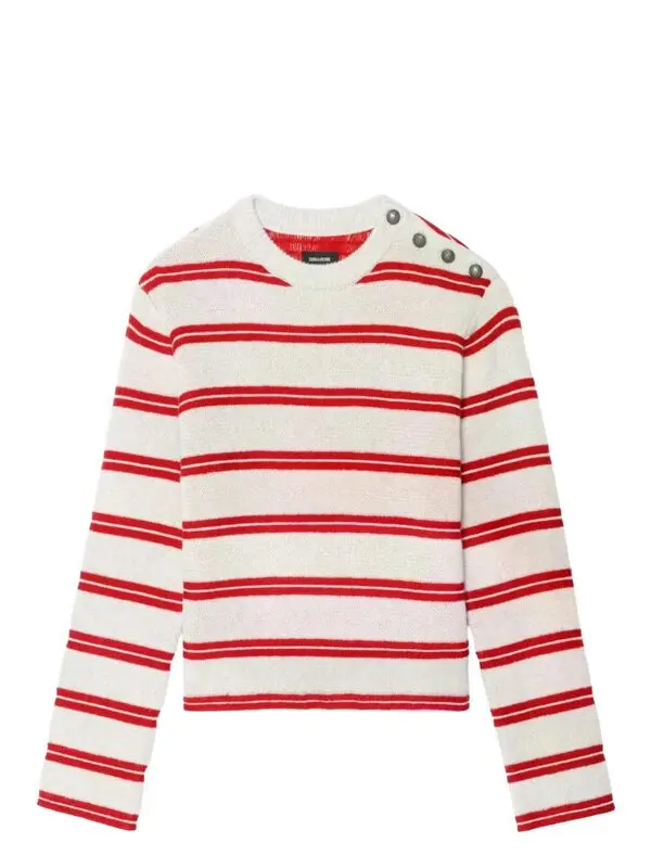 Zadig&Voltaire Striped Wool Sweater With Buttoned Detail - Neutrals