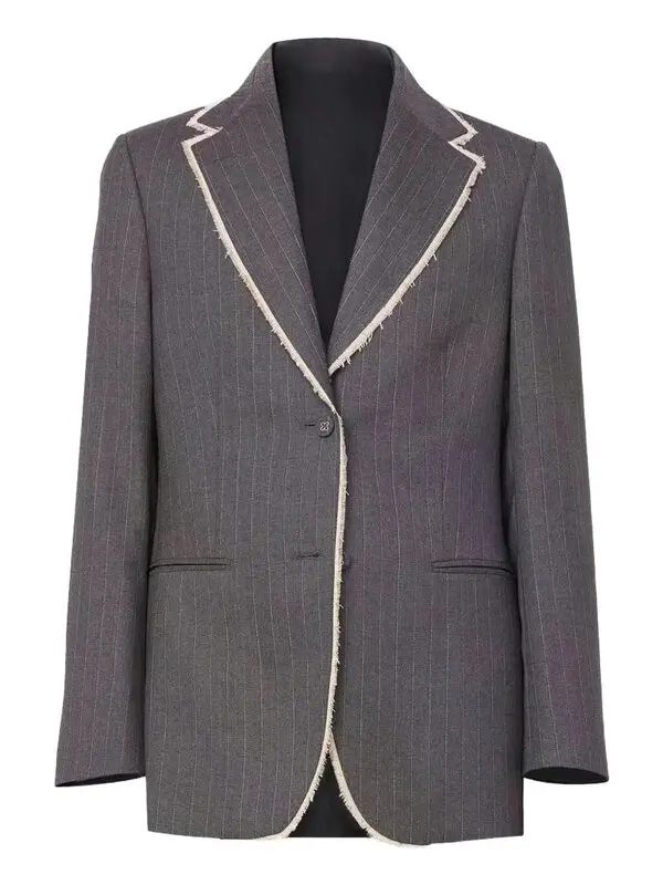 Officine Générale Pinstripe Frayed Blazer - Grey