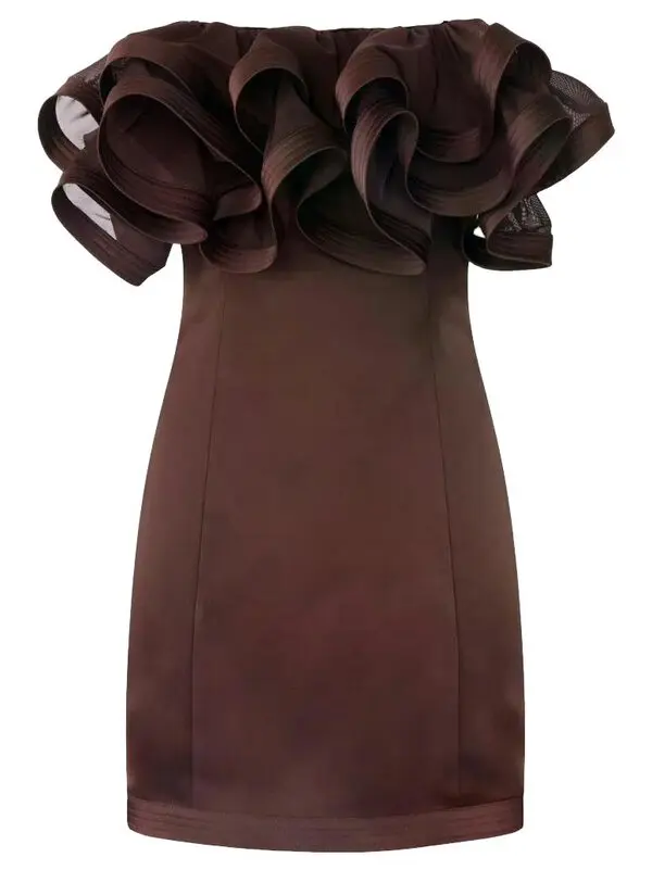Elisabetta Franchi Ruffled Strapless Mini Dress - Brown