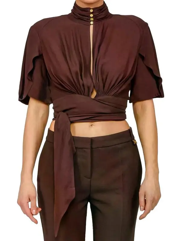 Elisabetta Franchi Button-neck Top - Brown