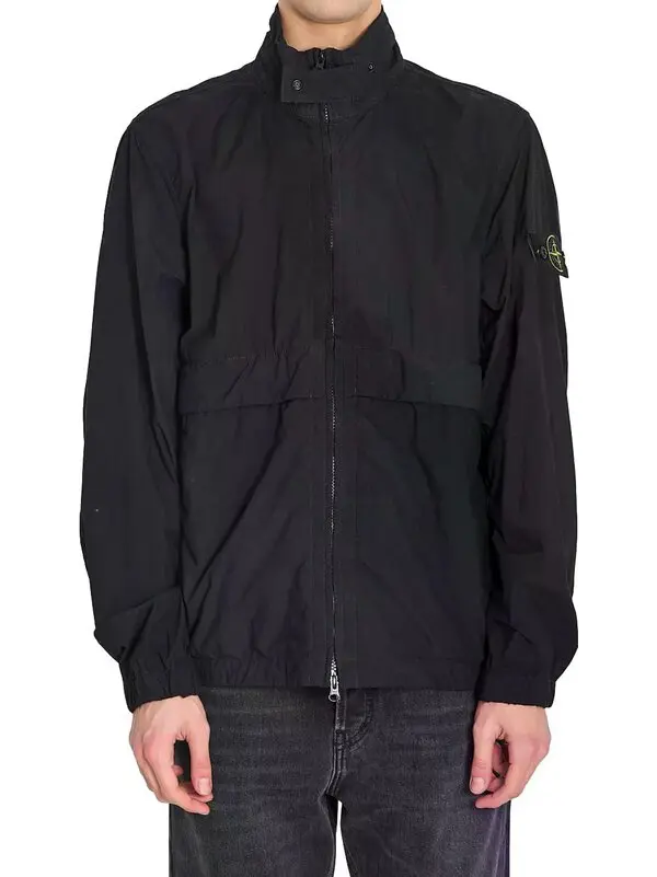 Stone Island Zip-up Jacket With Logo Patch - Black