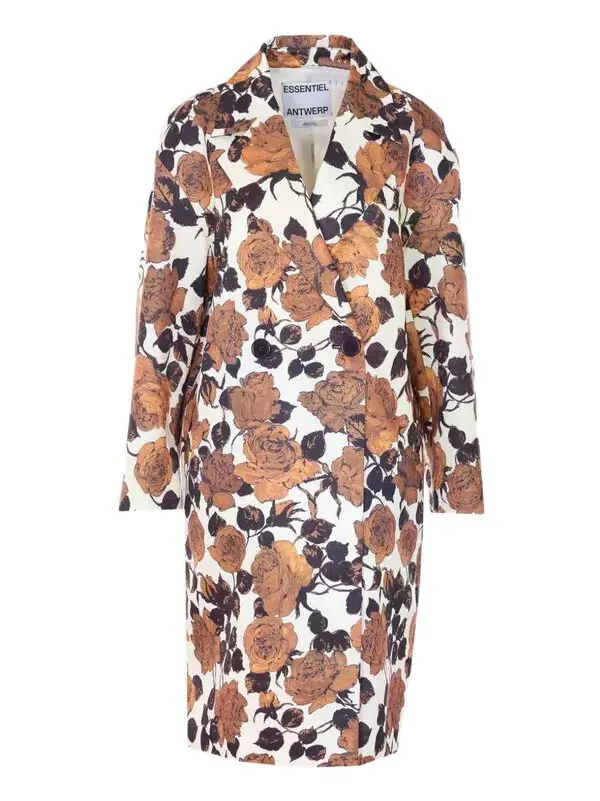 Essentiel Antwerp Floral-print Double-breasted Coat - Neutrals