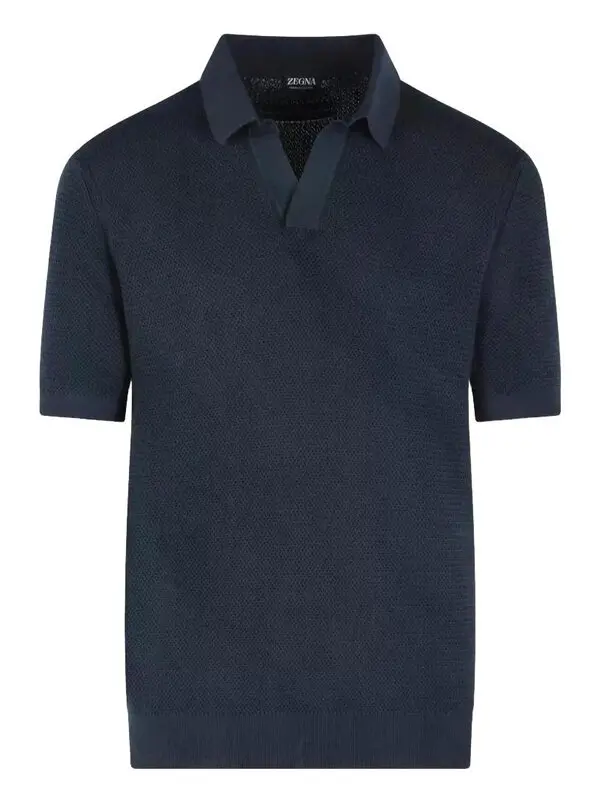 Zegna Ribbed Open-collar T-shirt - Blue