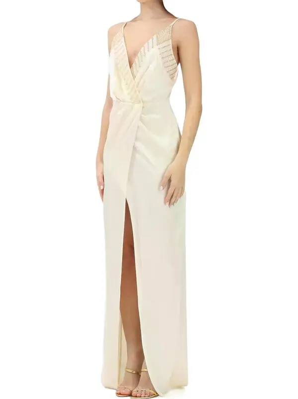 Elisabetta Franchi Beaded V-neck Maxi Dress - Neutrals