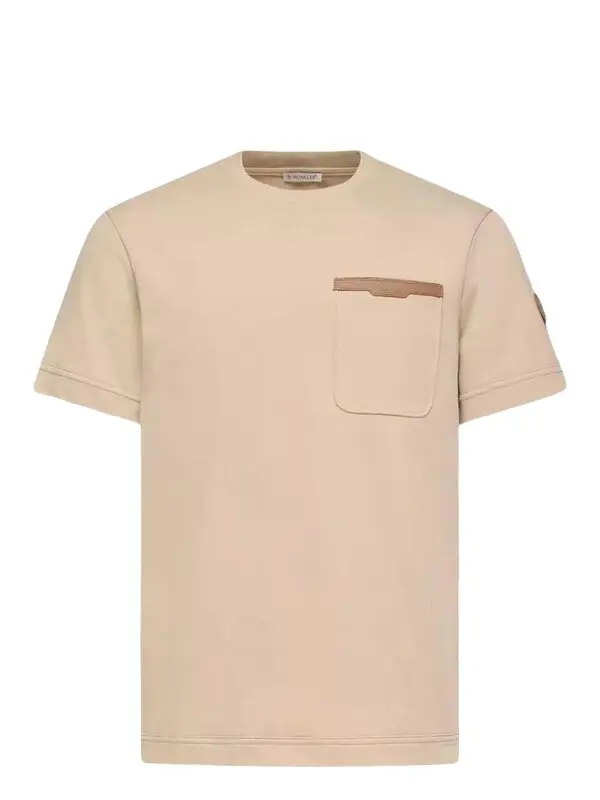 Moncler Leather-trim Cotton T-shirt - Neutrals