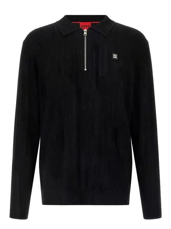 BOSS Ribbed Polo Shirt - Black