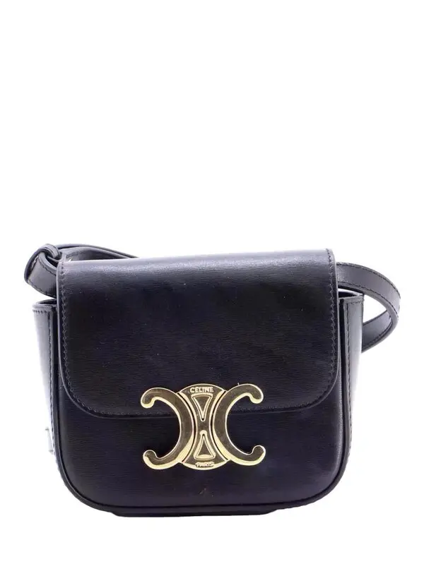 Celine Triomphe Shoulder Bag Smooth Calfskin Mini Crossbody Bag - Black