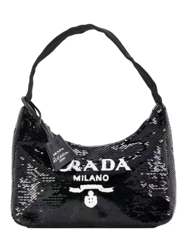 Prada Re-edition 2000 Sequins Mini Hobo Bag - Black