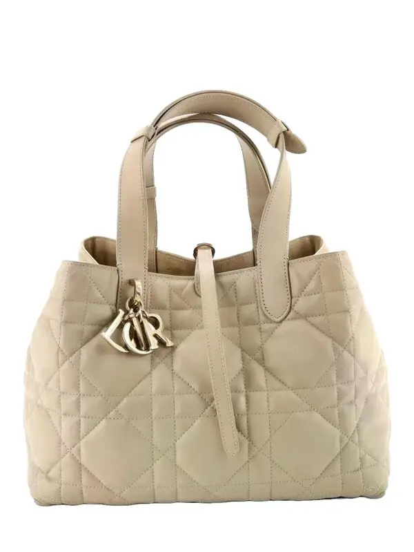 Dior Toujours Macrocannage Quilt Calfskin Medium Tote Bag - Neutrals