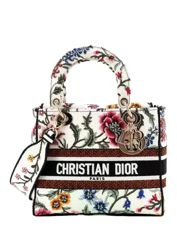 Dior Lady D-lite Embroidered Canvas Medium Satchel - Multicolour
