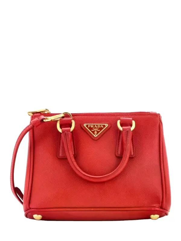 Prada Galleria Double Zip Tote Saffiano Leather Mini Crossbody Bag - Red