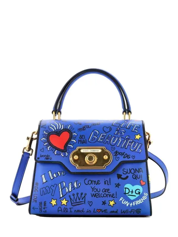 Dolce & Gabbana Welcome Top Handle Printed Satchel - Blue