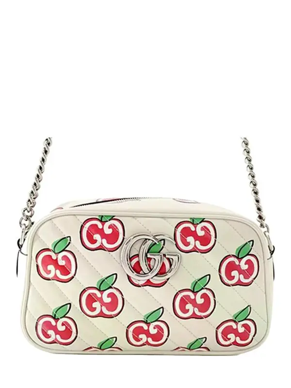 Gucci Small Gg Marmont Matelassé Leather Apple Crossbody Bag - White
