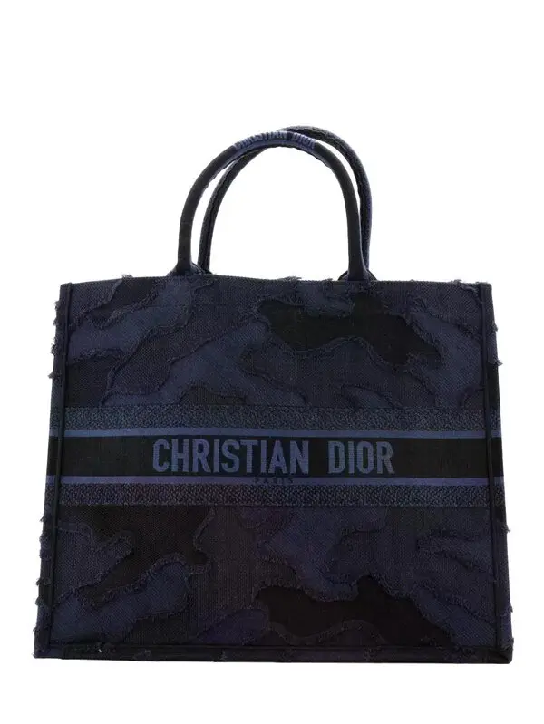 Dior Camouflage Embroidered Canvas Large Tote Bag - Blue