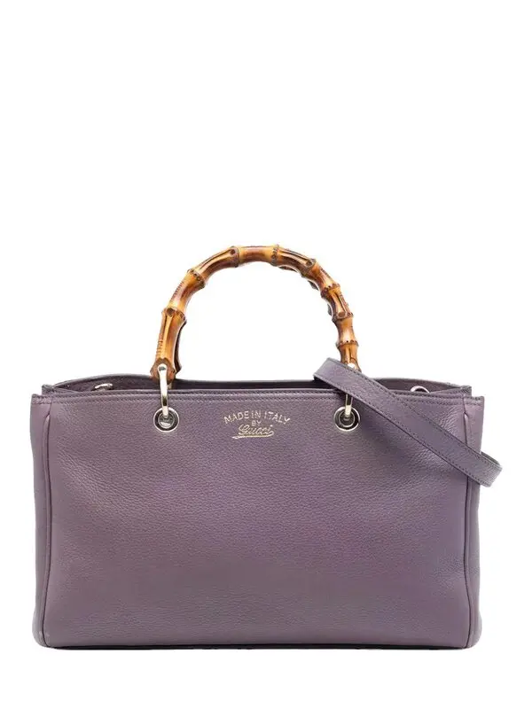 Gucci Medium Calfskin Bamboo Shopper Satchel - Purple
