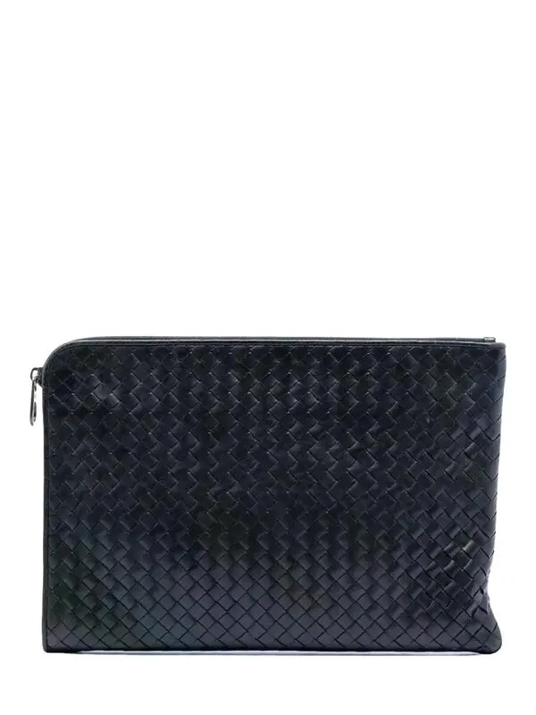 Bottega Veneta 2012-2025 Leather Intrecciato Clutch Bag - Black