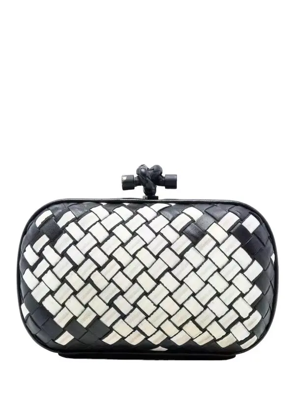 Bottega Veneta Canvas And Leather Intrecciato Knot Clutch Bag - White