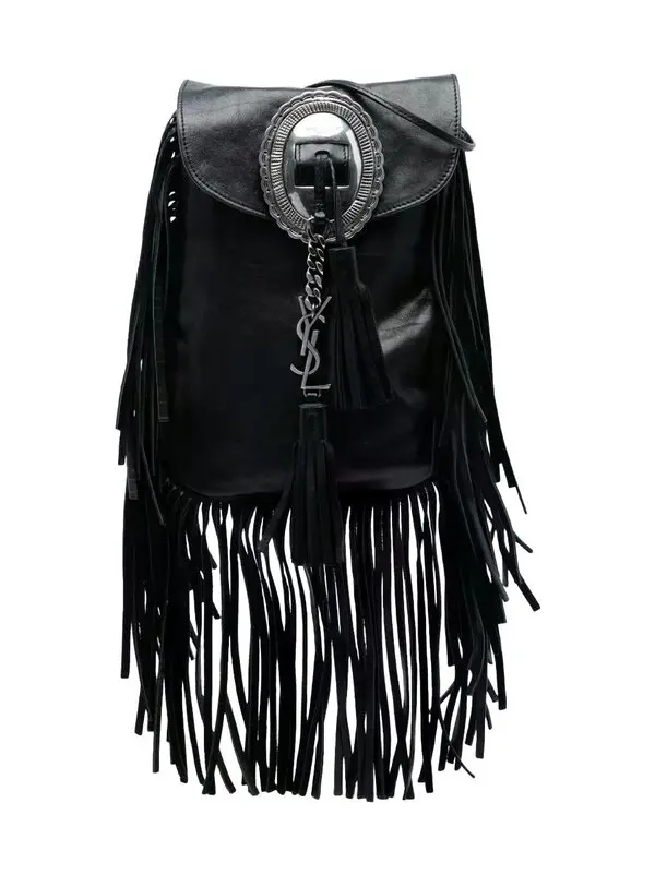 Saint Laurent 2015 Leather Anita Fringed Crossbody Bag - Black