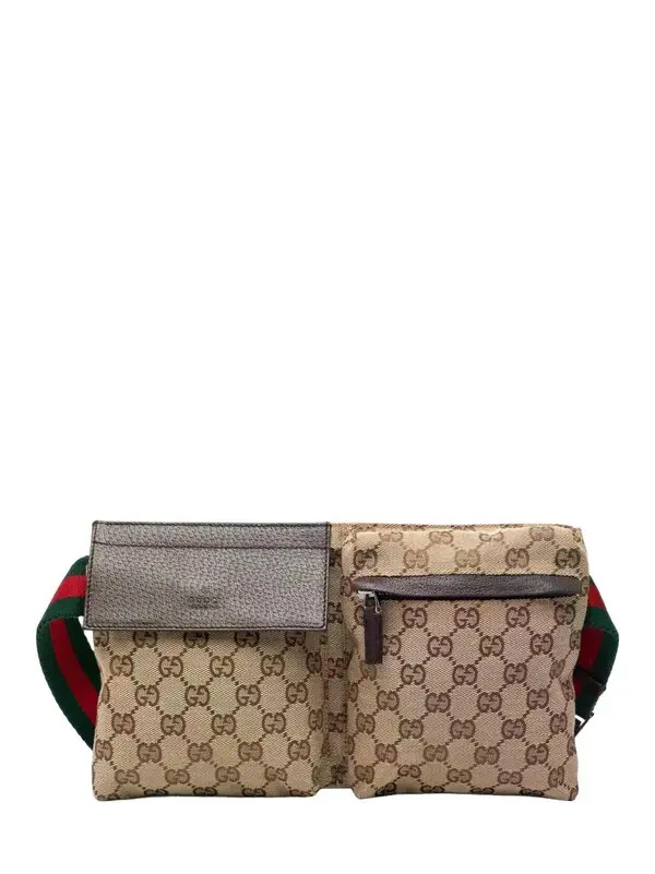 Gucci Gg Canvas Web Double Pocket Belt Bag - Brown