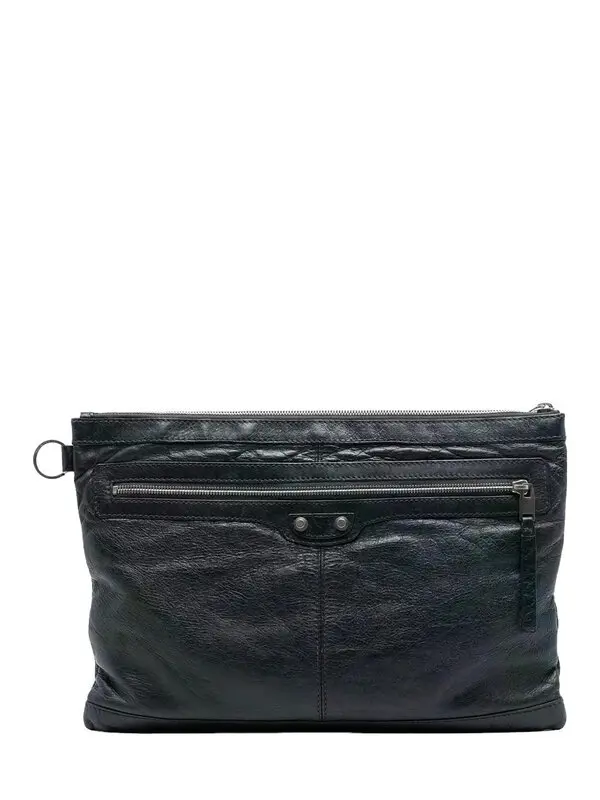 Balenciaga 2015 Lambskin Motocross Classic Clip L Clutch Bag - Black