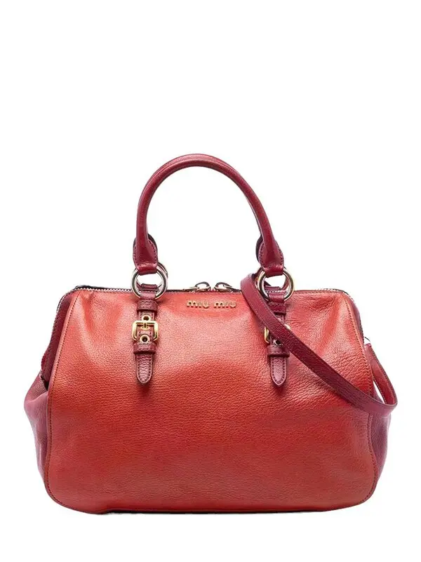 Miu Miu Goatskin Madras Satchel - Red