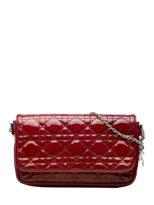 Dior 2011 Patent Cannage Lady Wallet On Chain Crossbody Bag - Red