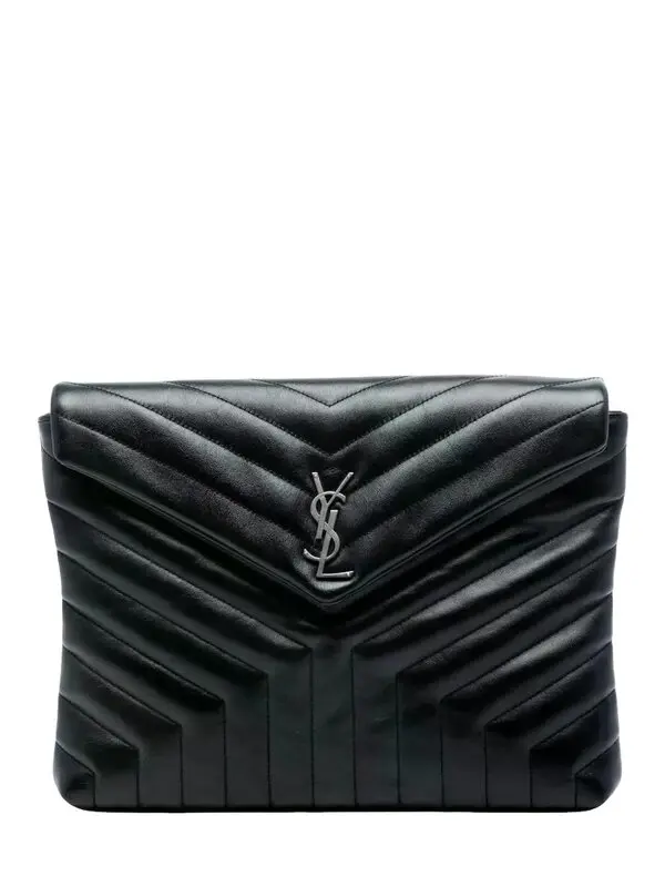 Saint Laurent 2018 Matelasse Calfskin Monogram Loulou Document Clutch Bag - Black