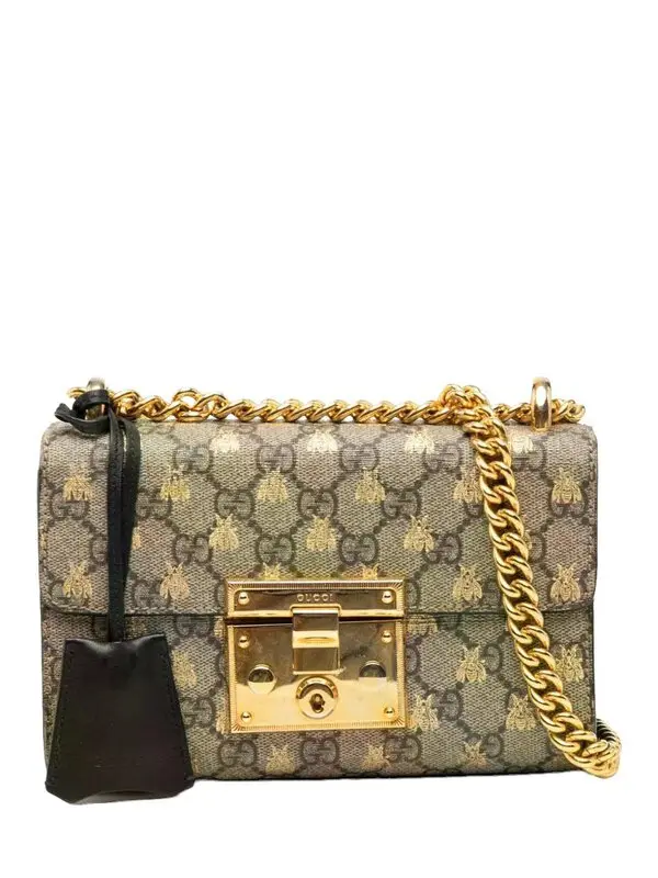 Gucci Gg Supreme Bee Padlock Crossbody Bag - Brown