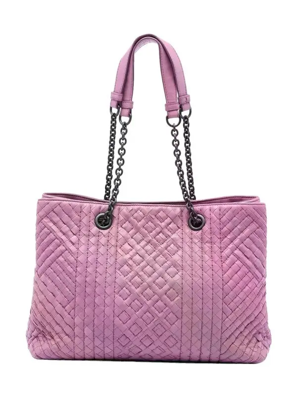 Bottega Veneta Medium Nappa Intrecciato Boutis Double Chain Tote Bag - Pink