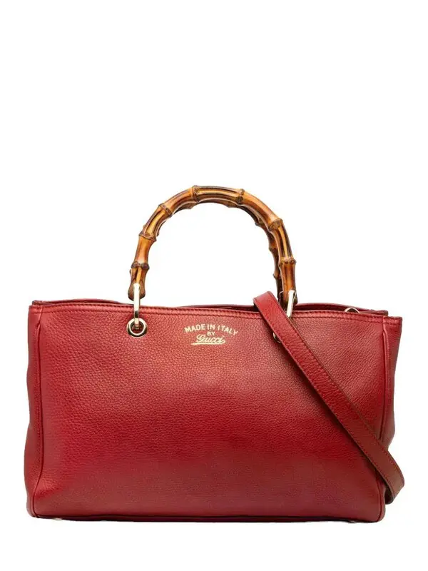 Gucci Medium Calfskin Bamboo Shopper Satchel - Red
