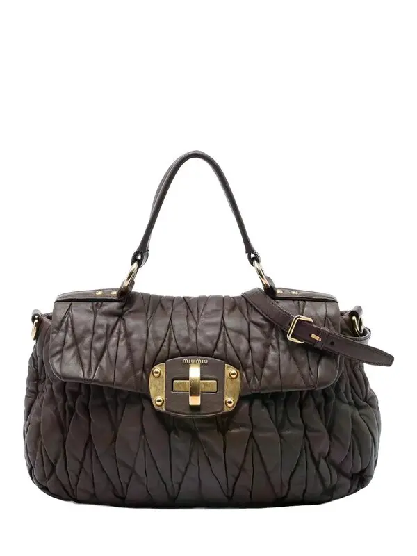 Miu Miu 2010 Matelasse Leather Turnlock Satchel - Brown