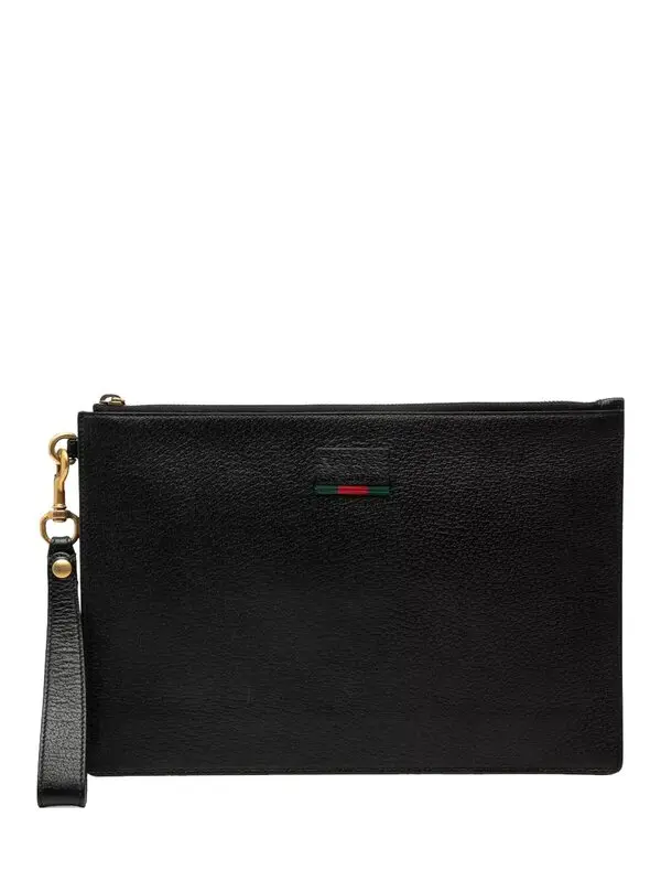Gucci Leather Web Agora Clutch Bag - Black