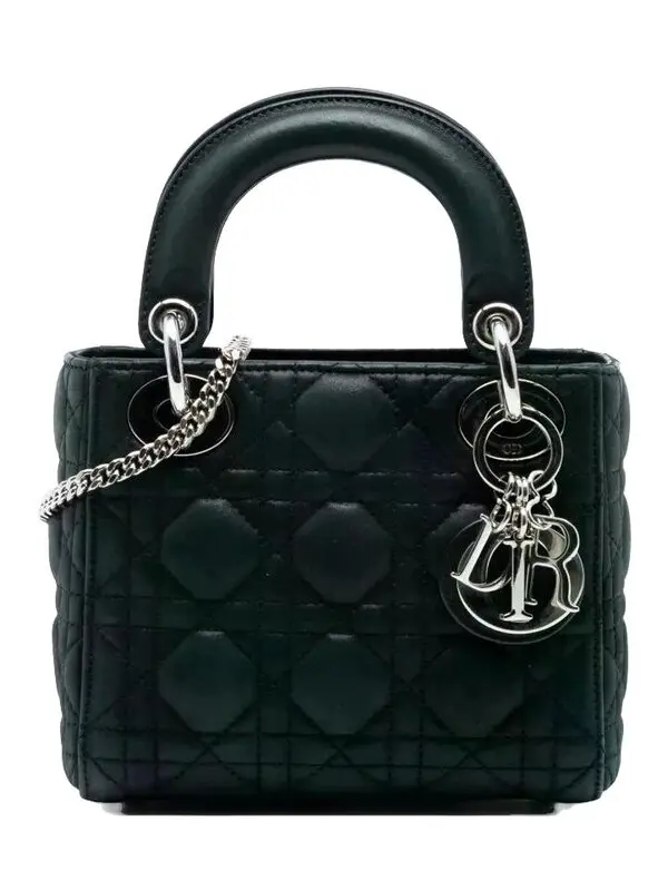 Dior 2016 Mini Iridescent Cannage Lady Satchel - Black