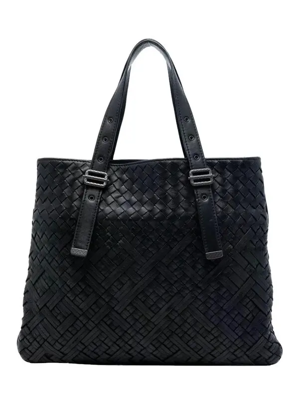 Bottega Veneta Nappa Intrecciato Belted Flat Tote Bag - Black