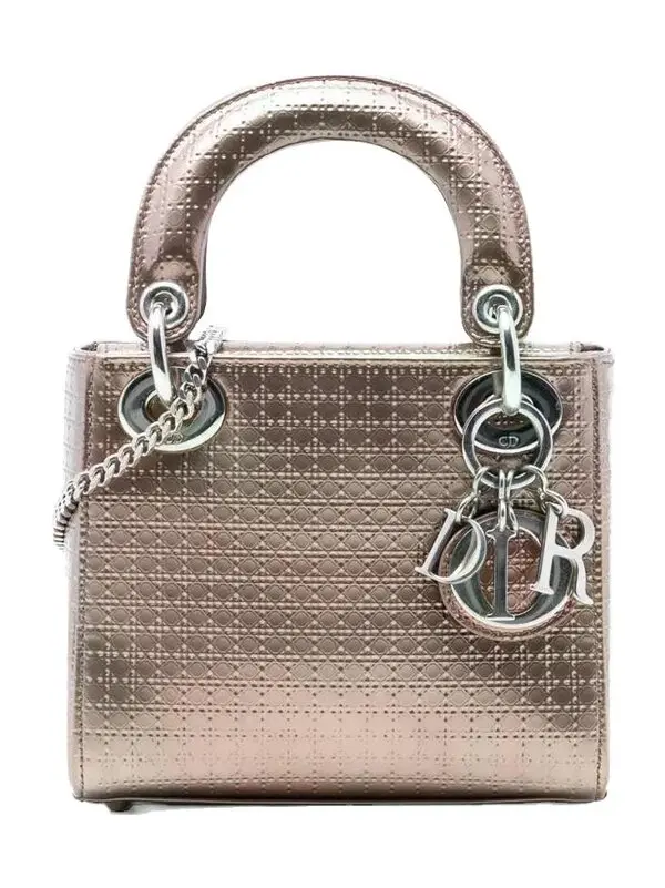 Dior 2017 Mini Metallic Patent Microcannage Lady Satchel - Gold