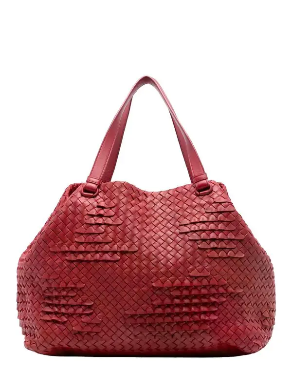 Bottega Veneta 2012-2025 Nappa Intrecciato Ruffle Tote Bag - Red