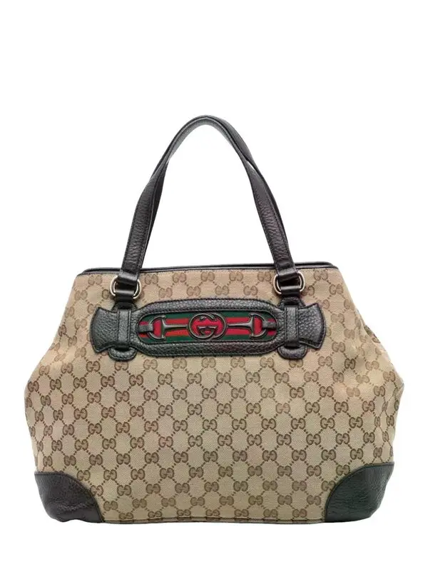 Gucci Gg Canvas Web Dressage Tote Bag - Brown