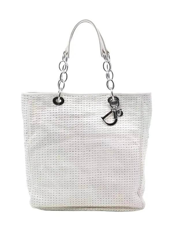 Dior 2008 Large Woven Lambskin Lady Soft Shopping Tote Bag - White
