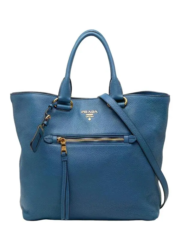 Prada Vitello Daino Open Convertible Tote Satchel 2010-2016 - Blue