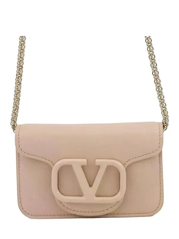 Valentino Garavani Leather Vlogo Card Case On Chain - Pink