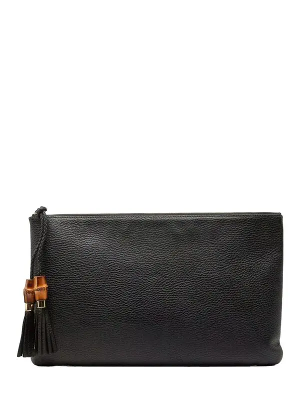 Gucci Calfskin Bamboo Tassel Clutch Bag - Black