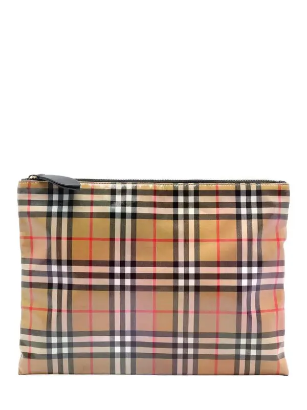 Burberry House Check Coated Canvas Clutch - Brown