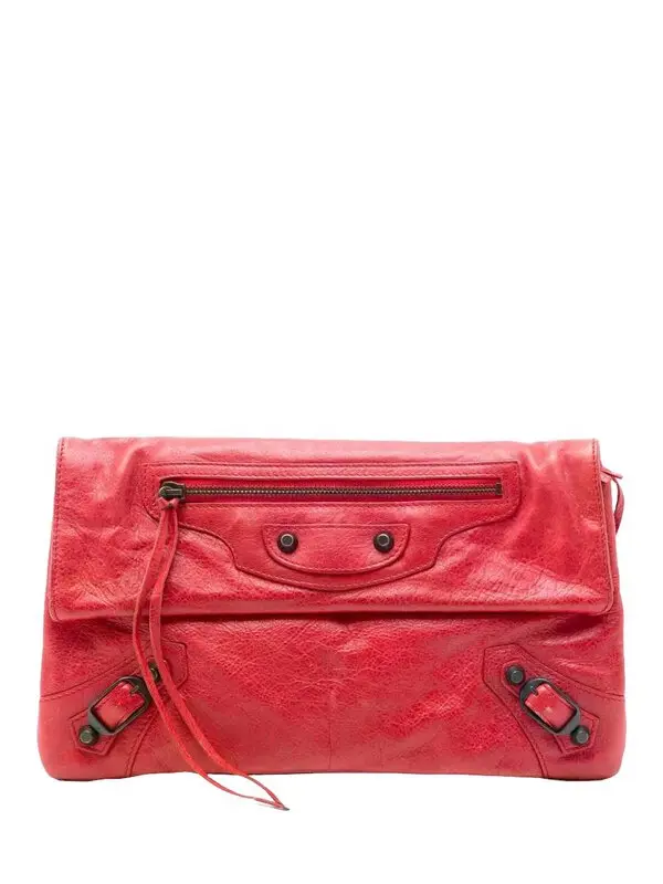 Balenciaga 2011 Lambskin Motocross Classic Envelope Clutch - Red
