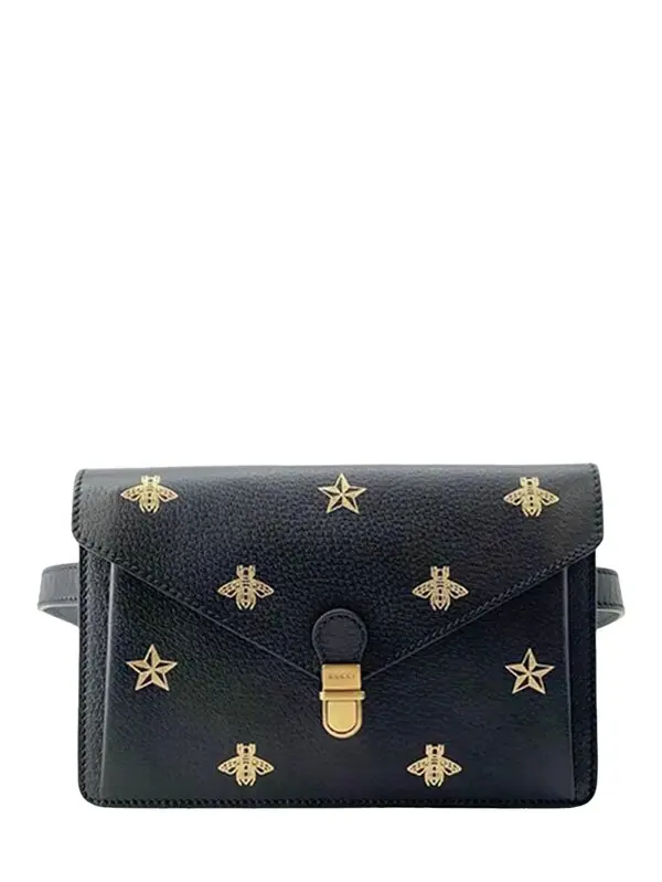 Gucci 2016-2026 Leather Bee Star Belt Bag - Black