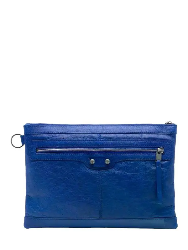 Balenciaga 2014-2017 Lambskin Motocross Classic Clip M Clutch - Blue