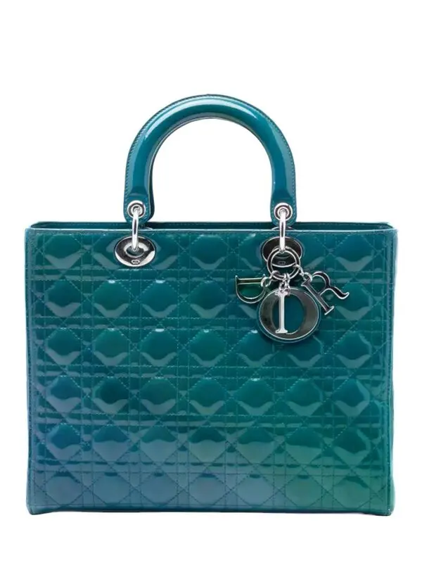 Dior 2012 Large Patent Cannage Lady Satchel - Blue