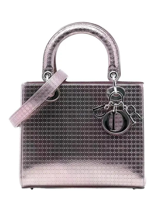 Dior 2016 Medium Metallic Patent Microcannage Lady Satchel - Pink