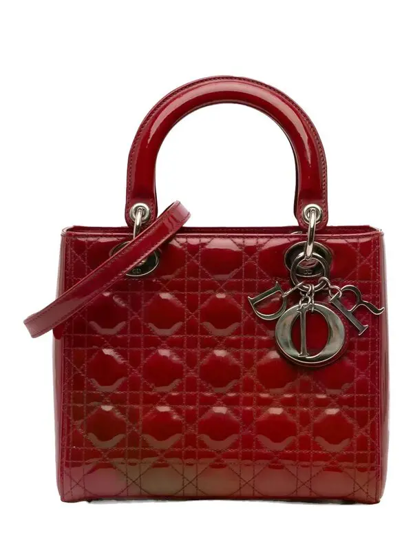 Dior 2014 Medium Patent Cannage Lady Satchel - Red