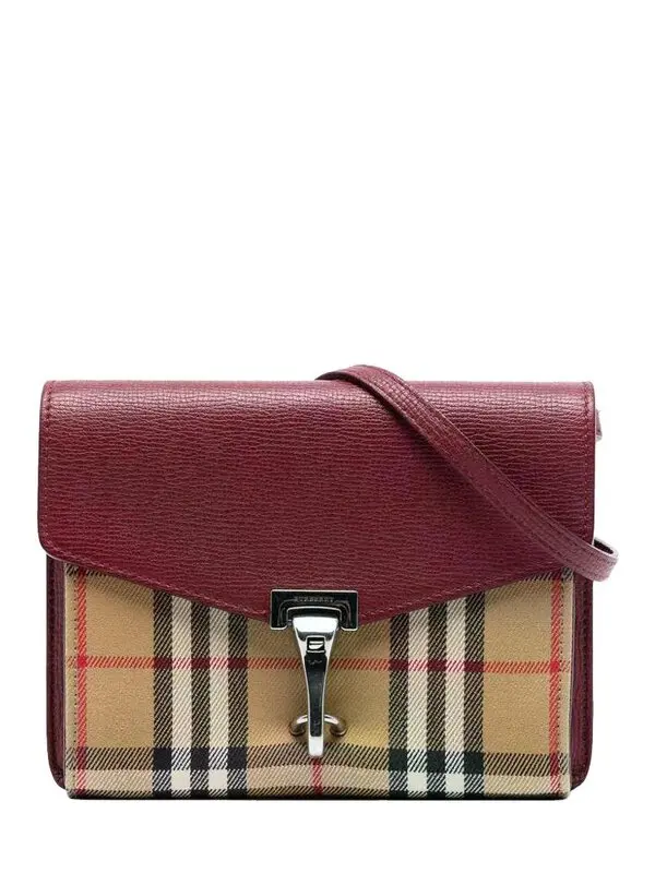 Burberry Small Leather And House Check Canvas Derby Macken Crossbody Bag - Red